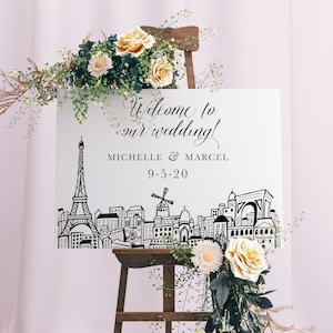 Paris, France Skyline Wedding Welcome Sign | 18x24 or 24x36 ...