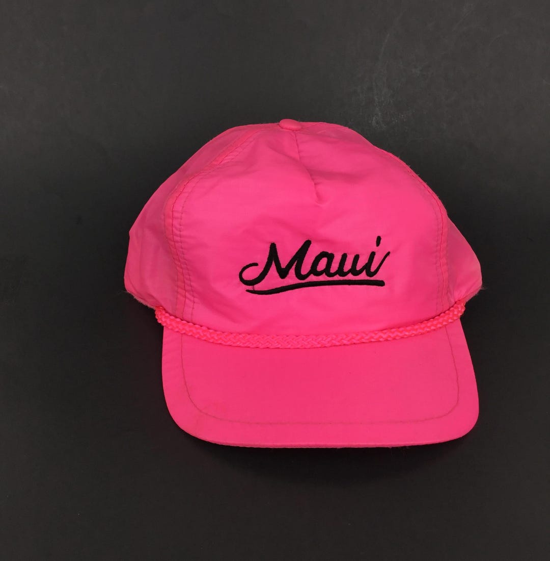 Vintage 1990s MAUI Hawaii Hot Pink Neon Nylon Baseball Cap Hat Adj ...