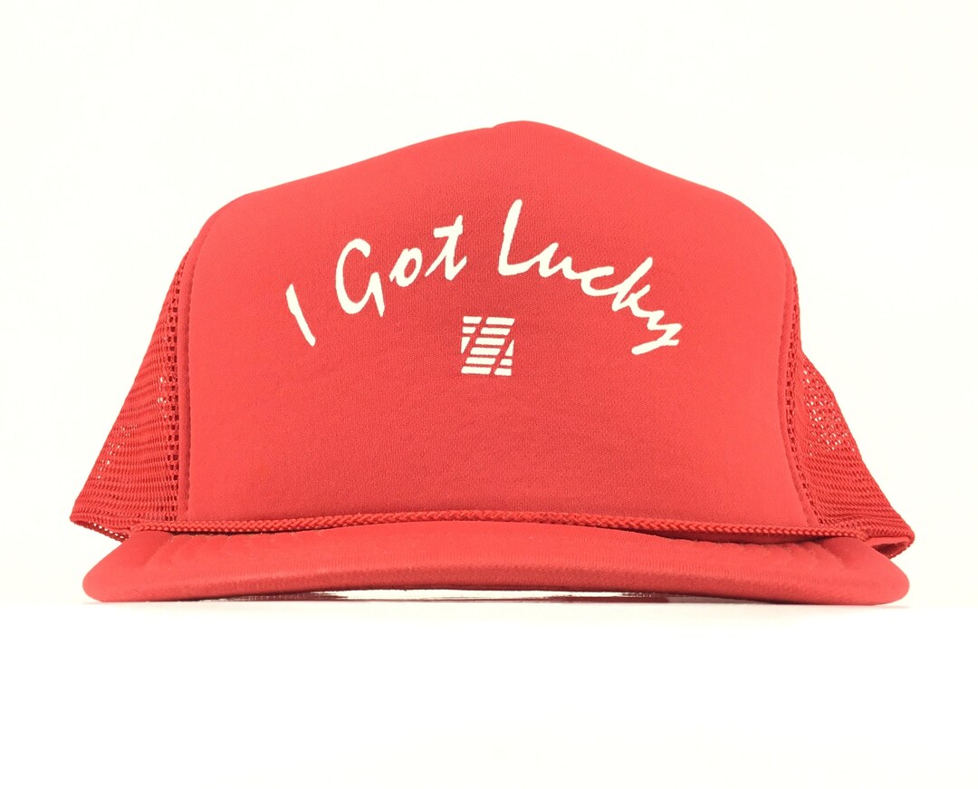 Vintage 1990s I GOT LUCKY Red Trucker Hat Polymesh Cap Snapback Mens ...