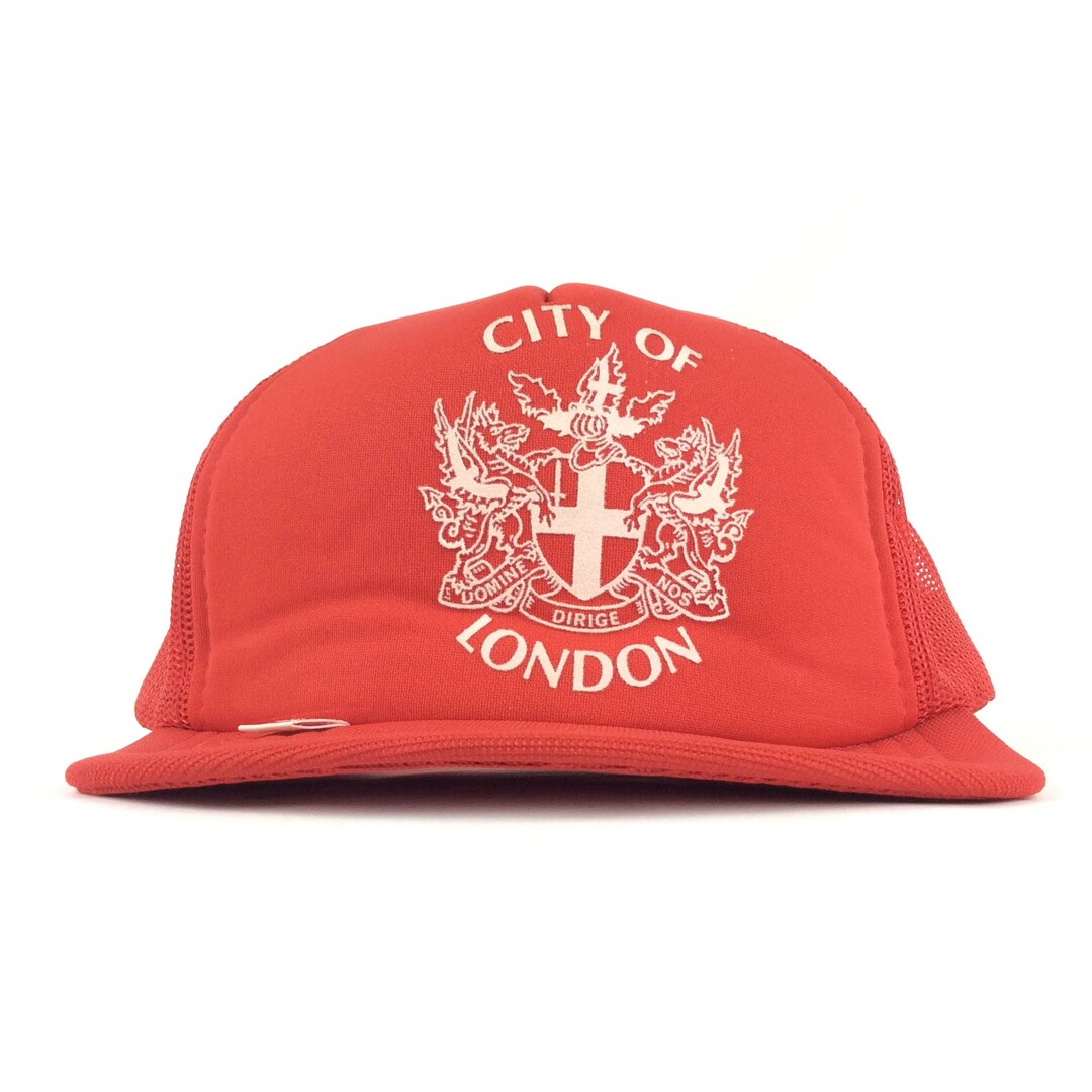 90s CITY OF LONDON Domine Dirige Nos Red Mesh Trucker Hat Cap Snapback ...