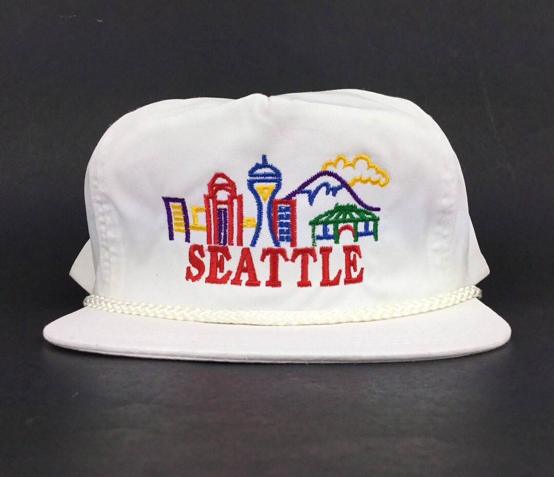 Vintage 1990s SEATTLE Washington Multicolor City Skyline White Baseball ...