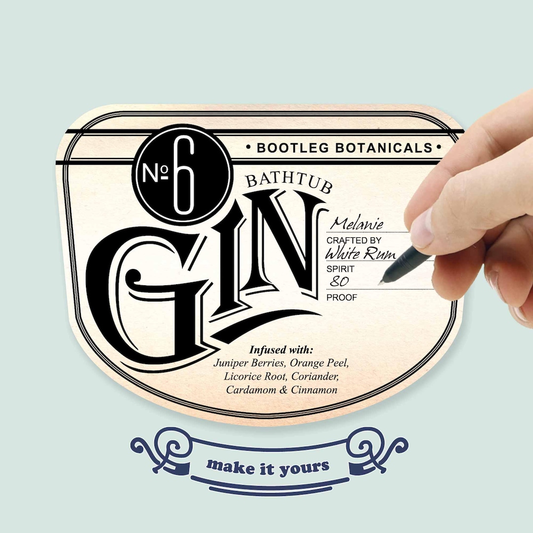 Printable Bathtub Gin Labels: Vintage DIY Cocktail Bottle No.6 & No.9 ...