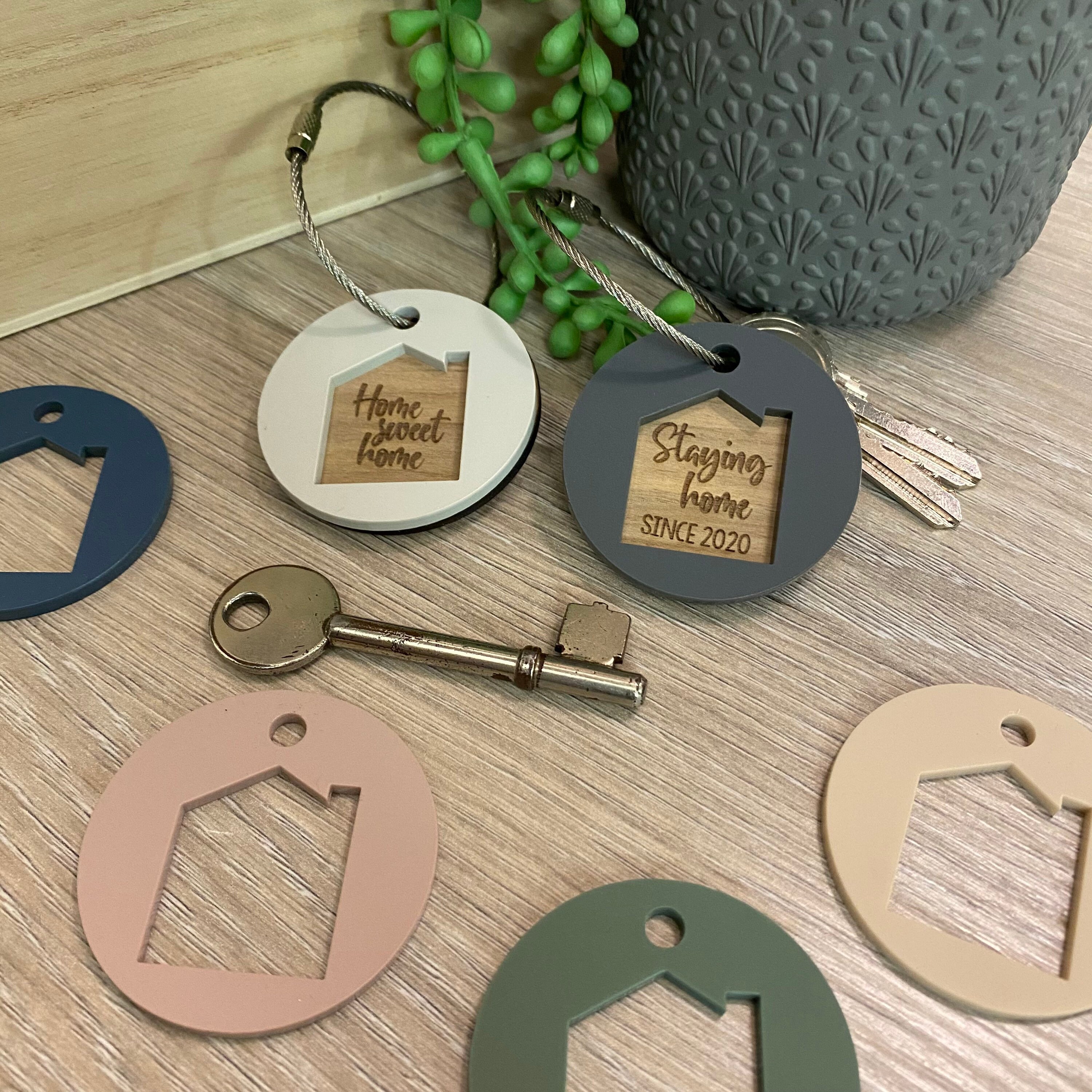 Walnut & Matte Acrylic Keyring Keychain Engraved House - Etsy UK