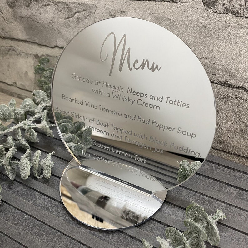 Round Mirror Wedding Menu Table Centre | Wedding Decor | Laser Engraved ...