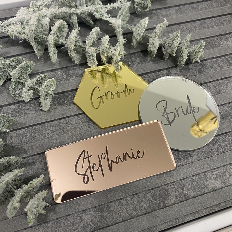 Round Mirror Personalised Place Setting Wedding Placecards - Etsy