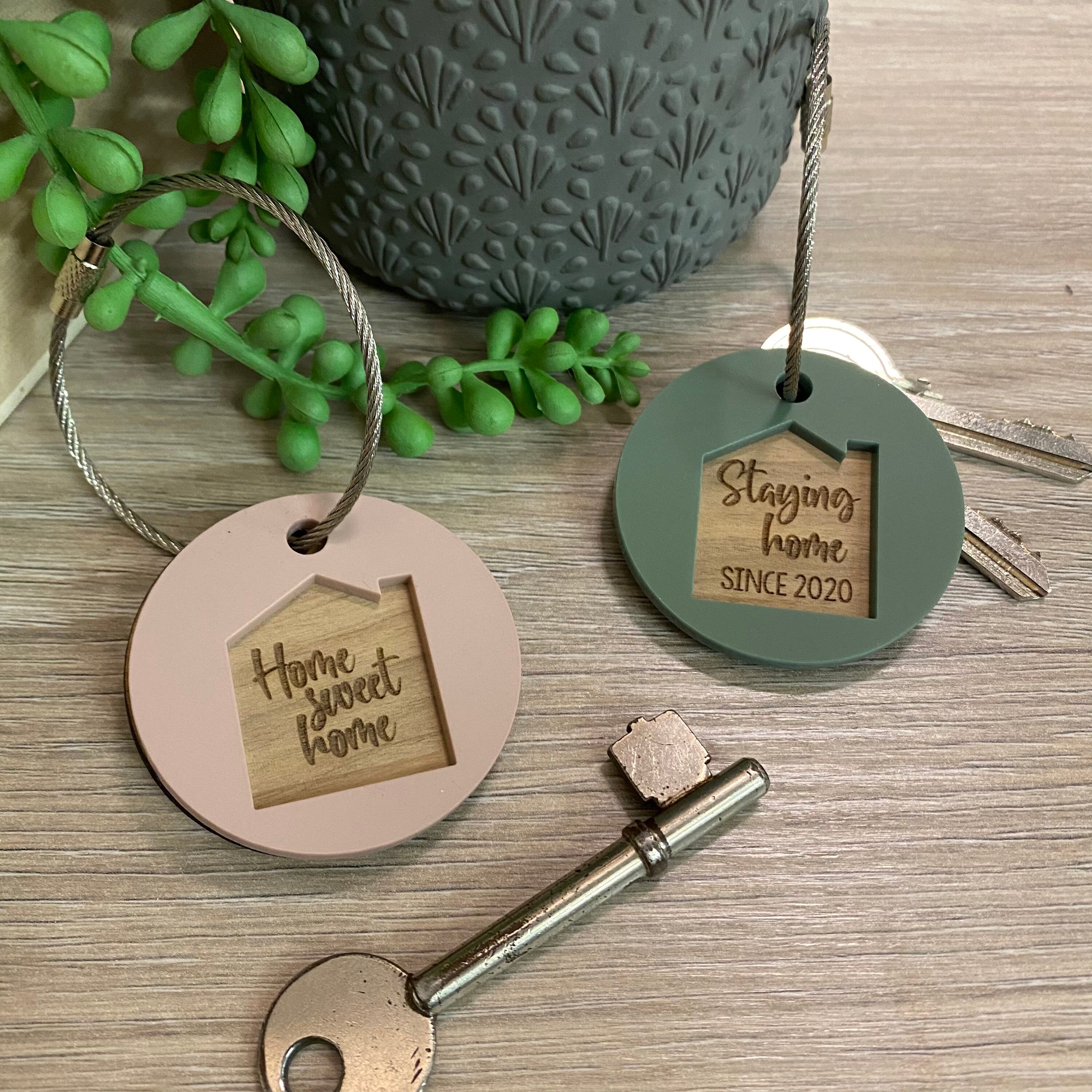 Walnut & Matte Acrylic Keyring Keychain Engraved House - Etsy UK