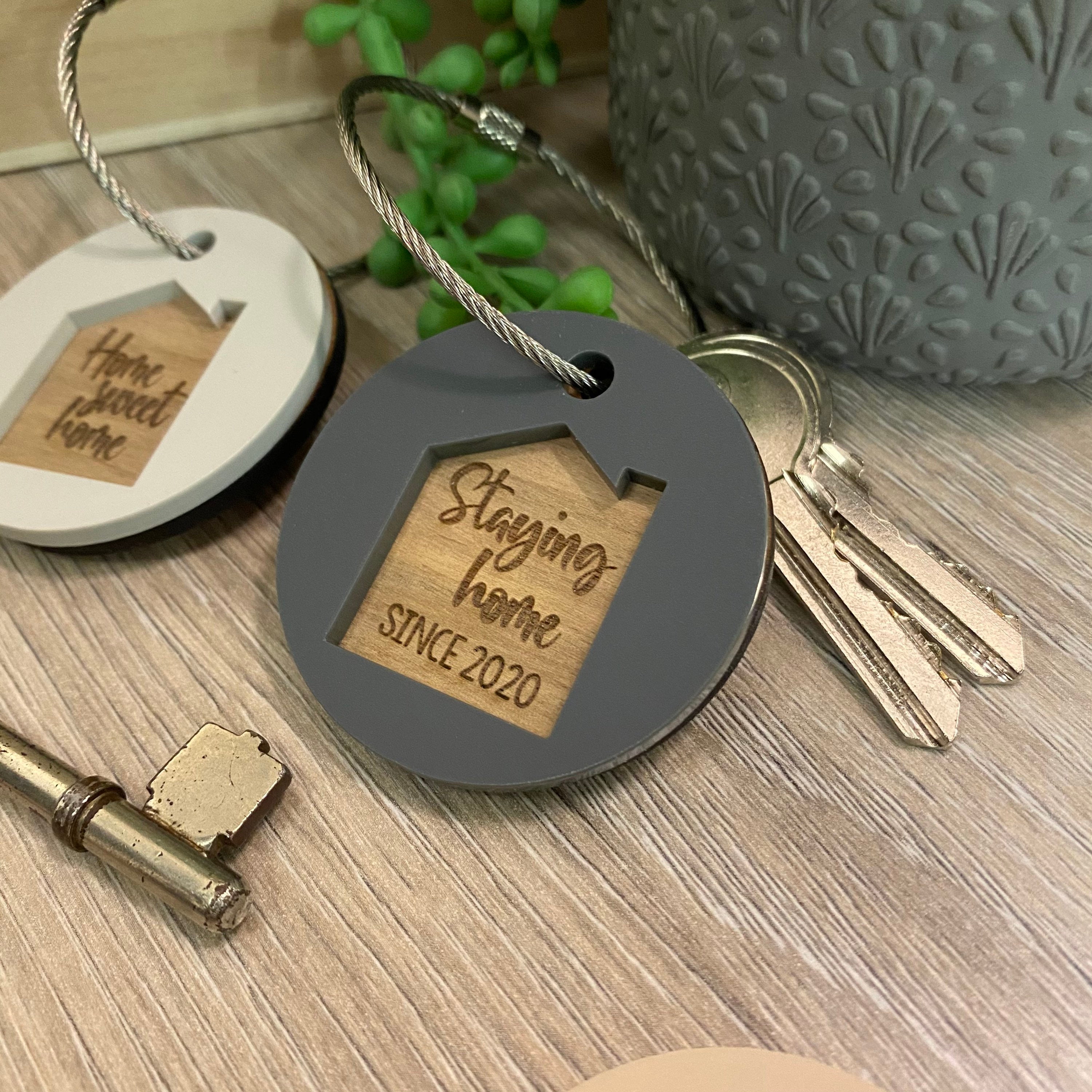Walnut & Matte Acrylic Keyring Keychain Engraved House - Etsy UK