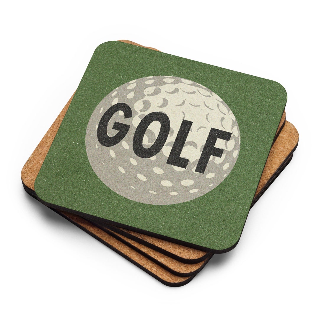 Retro Golf Ball Drink Coaster Cork Back Square Coaster for Golfer Gift ...