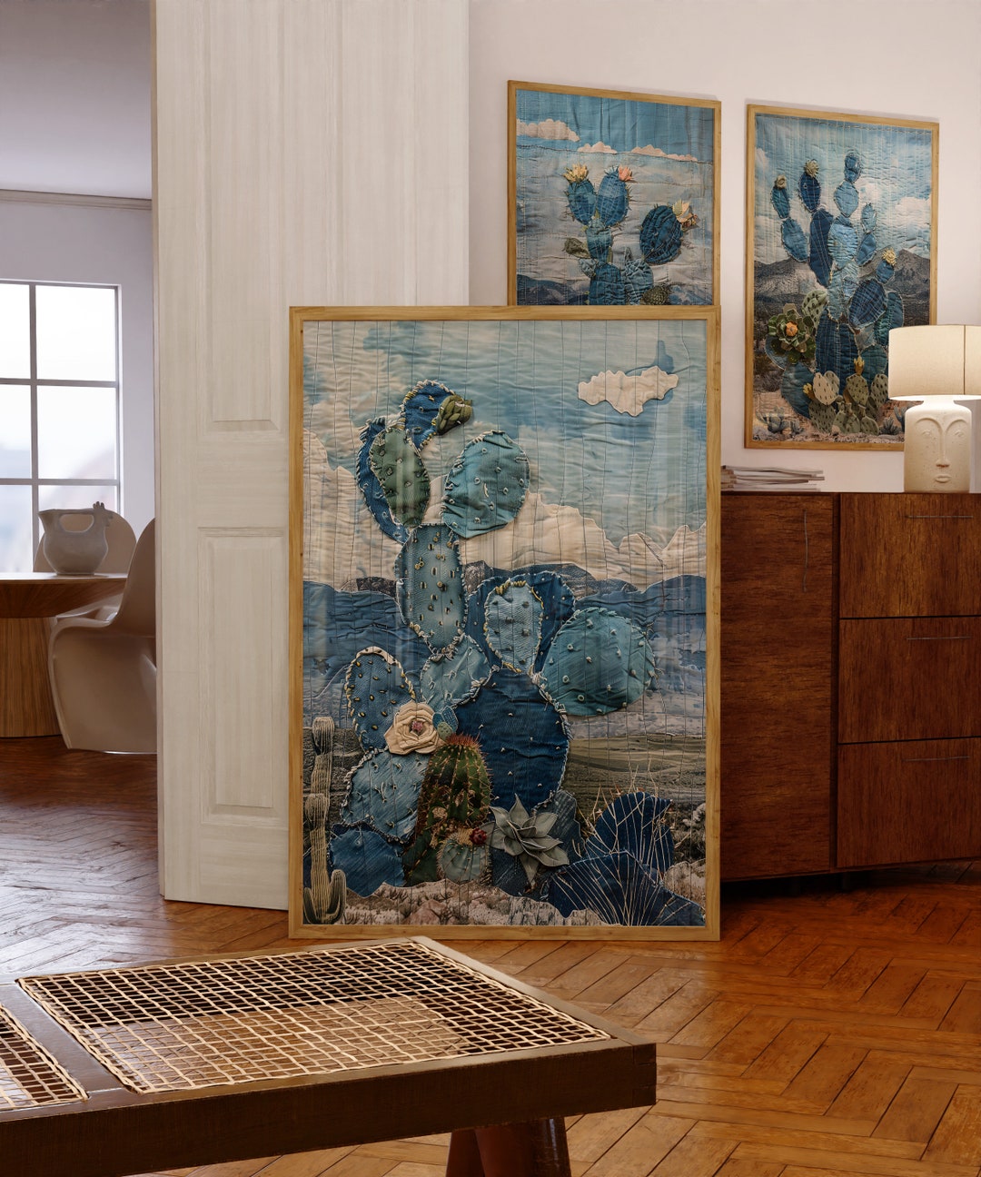 Denim Decor Prickly Pear Cactus Art Print Poster Desert Landscape Denim ...