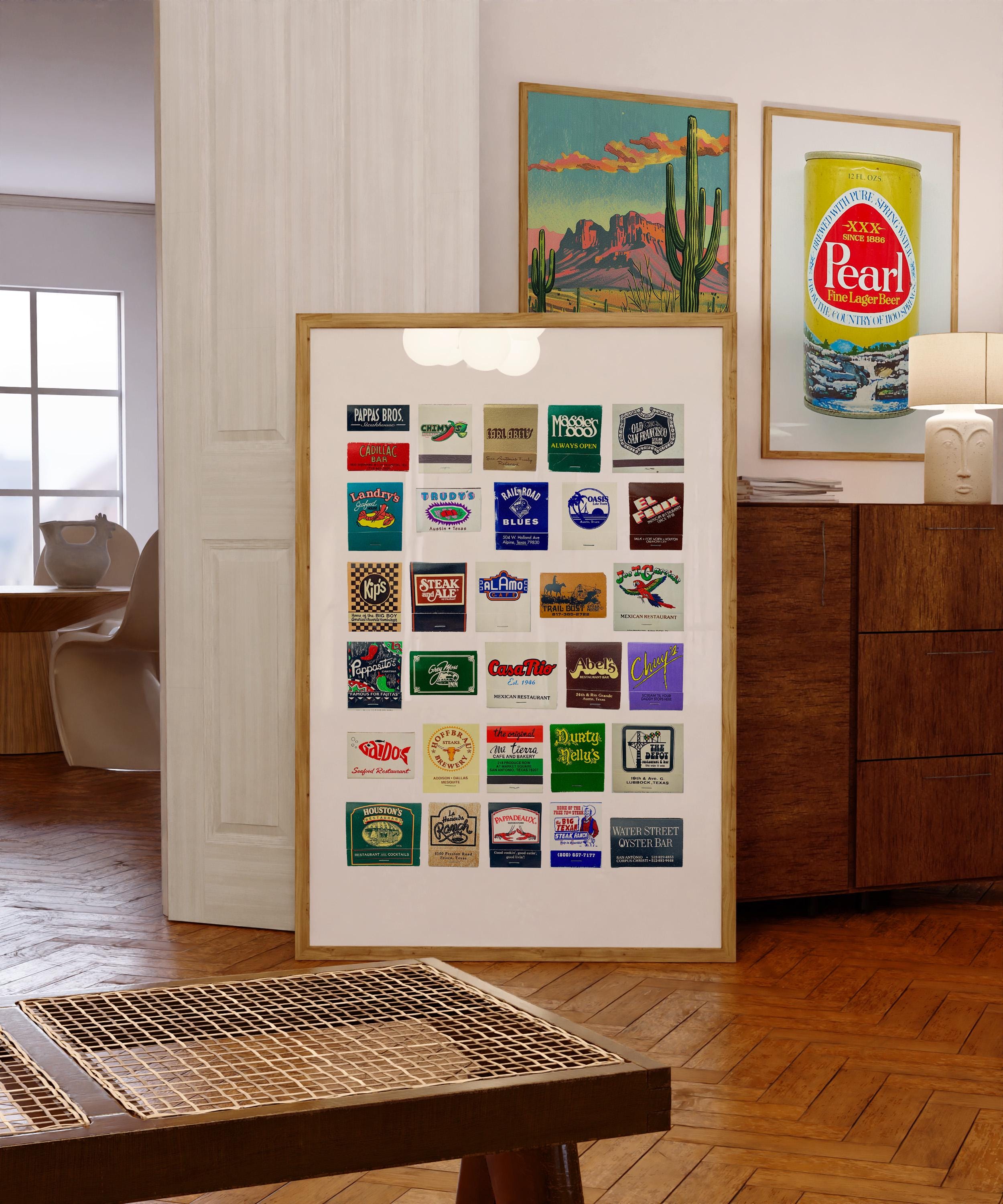 Texas Matchbook Collage Art Poster Matchbox City Wall Art Vintage Bar ...