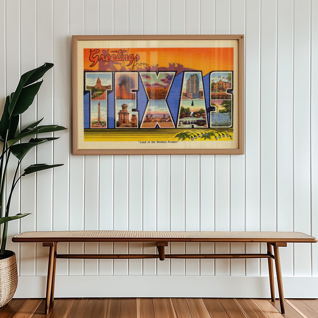 Vintage Texas Postcard Art Poster Print Wall Art Lone Star State Texas ...