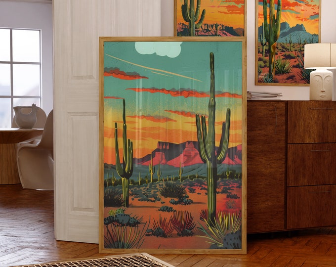 Southwest Wall Art, Vintage Postcard Colorful Desert Art Poster Print ...