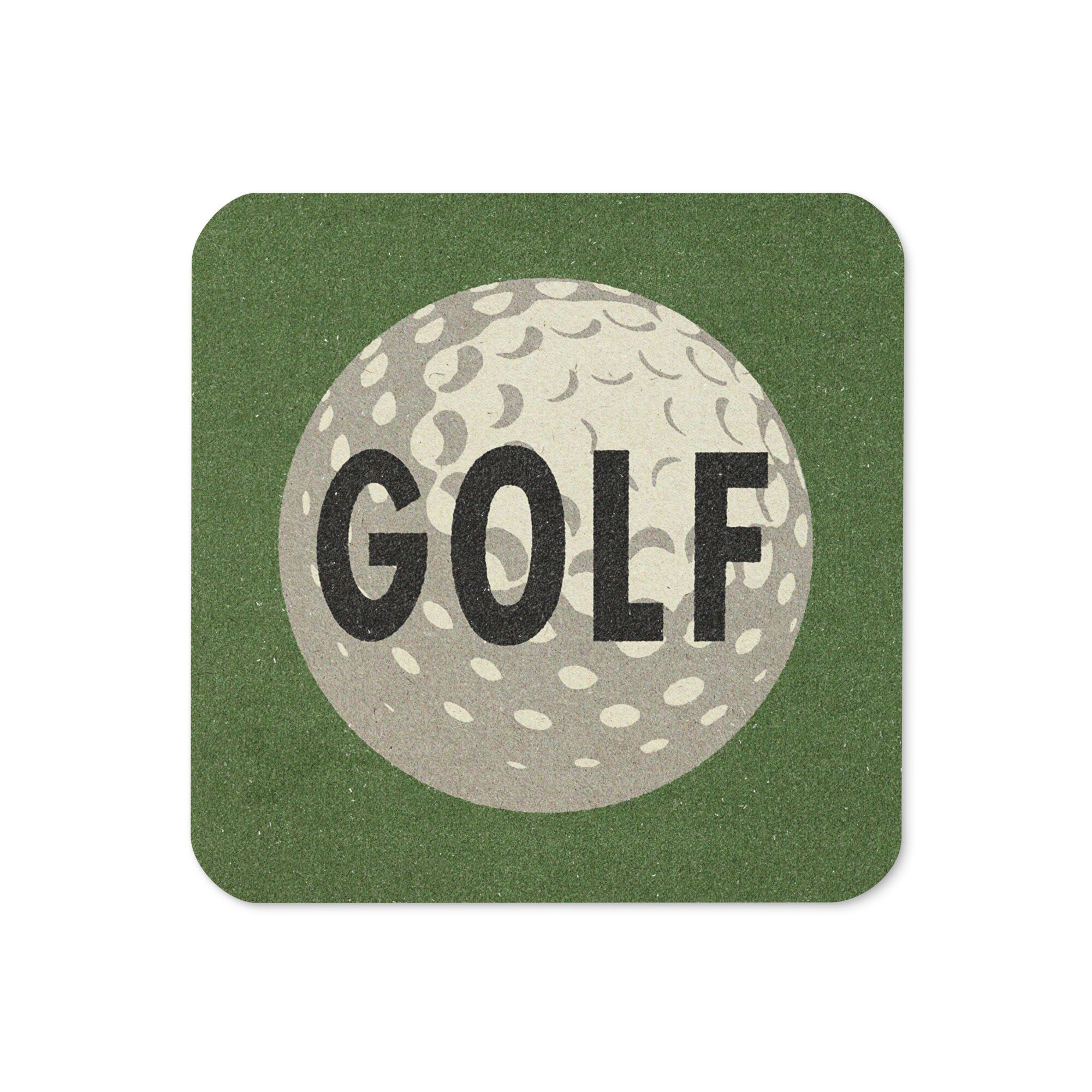 Retro Golf Ball Drink Coaster Cork Back Square Coaster for Golfer Gift ...