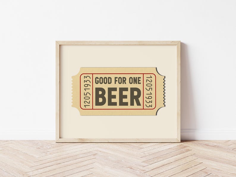 Vintage Beer Ticket Art Beer Lover Wall Decor Man Cave Print Bar Decor ...