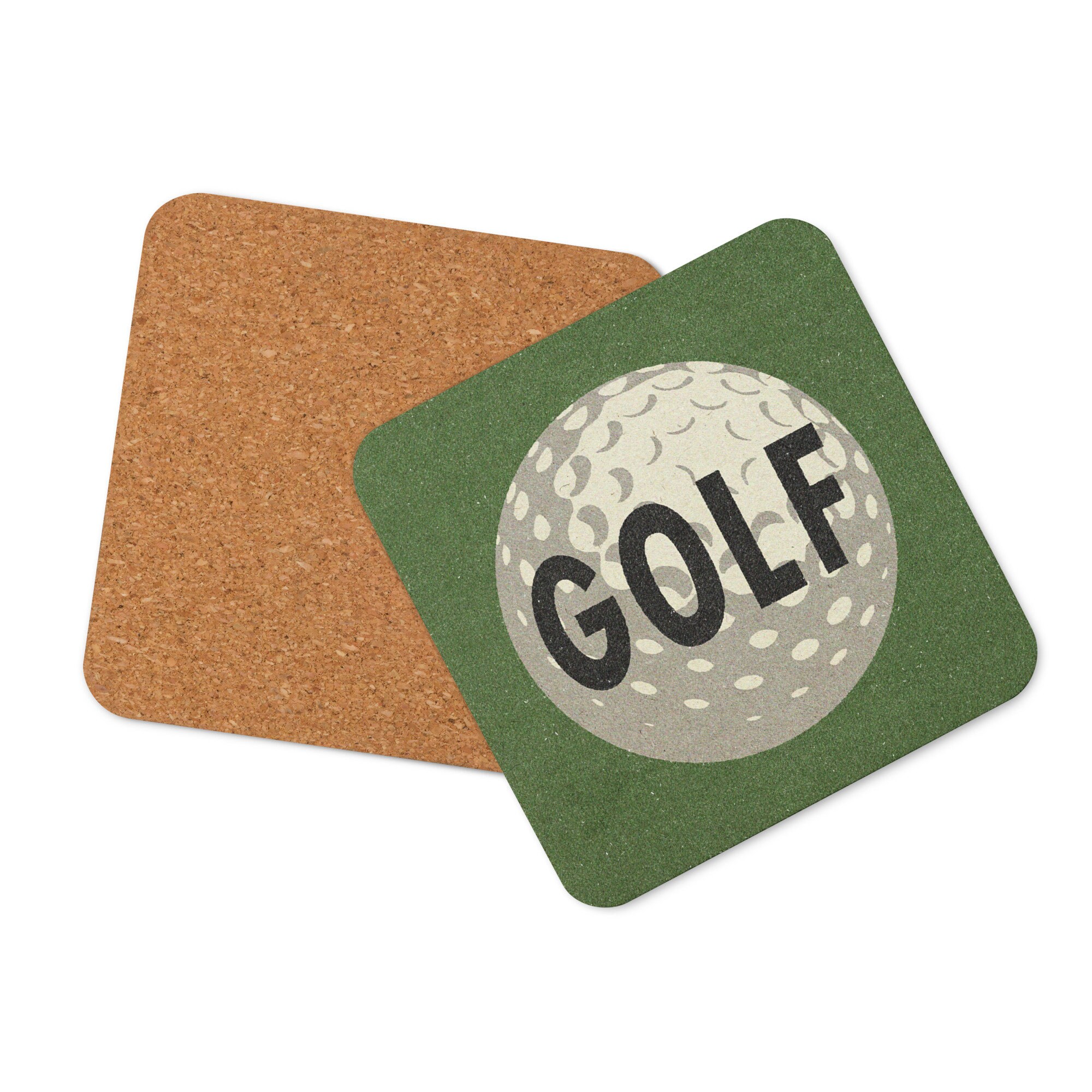 Retro Golf Ball Drink Coaster Cork Back Square Coaster for Golfer Gift ...