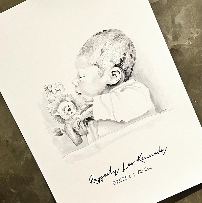 Personalised New Born Baby Portraits With Name and Birth Information - Etsy