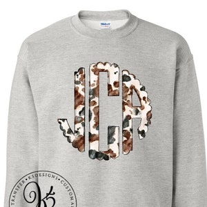 Cow Print Monogram Shirt / Monogram Crew Sweatshirt / Monogram / Gildan ...
