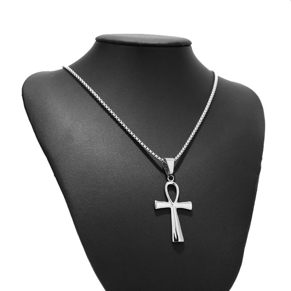 Stainless Steel Coptic Ankh Cross With Square Rolo Chain Necklace ...