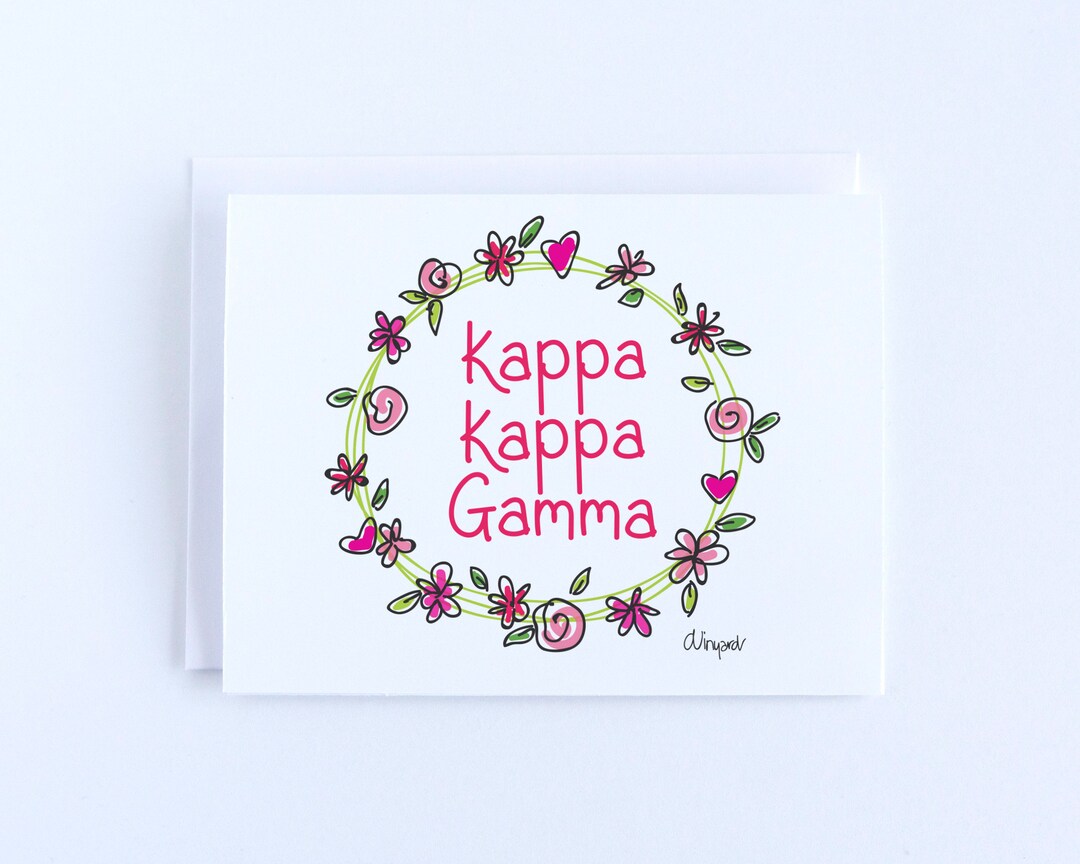 Kappa Kappa Gamma Flower and Heart Wreath Notecard Set con licencia ...
