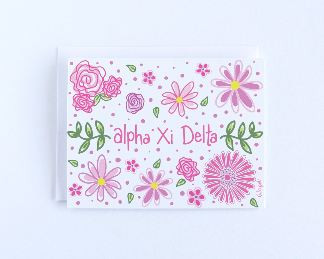 Alpha Xi Delta Pink Flowers Sorority Notecard Set Officially Licensed ...