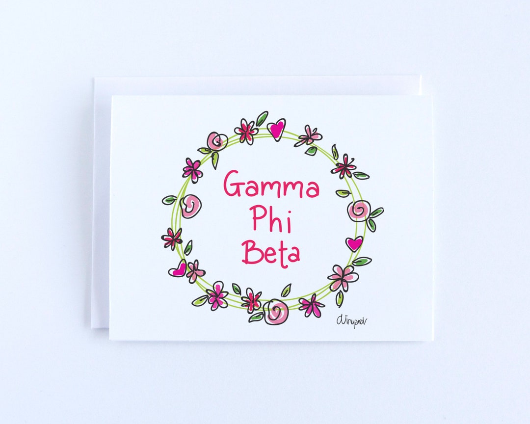 Gamma Phi Beta Flower and Heart Wreath Notecard Set Officially Licensed ...