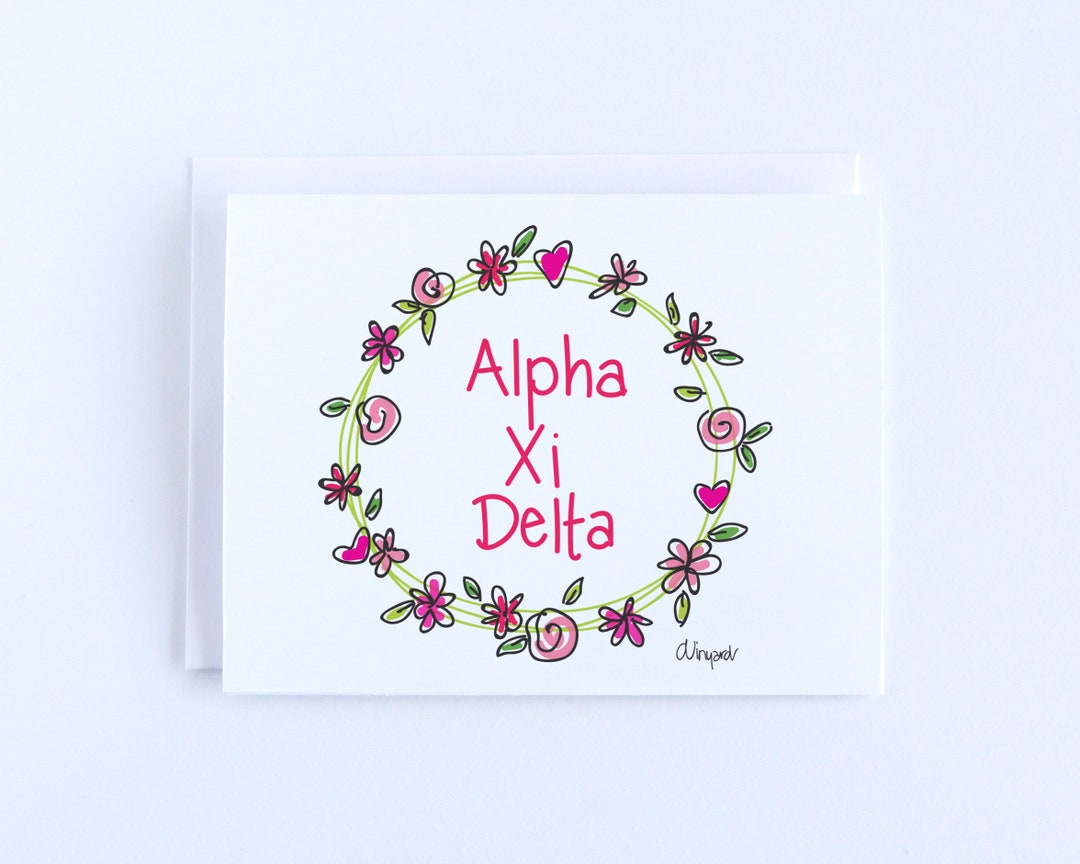 Alpha Xi Delta Flower and Heart Wreath Notecard Set Officially Licensed ...