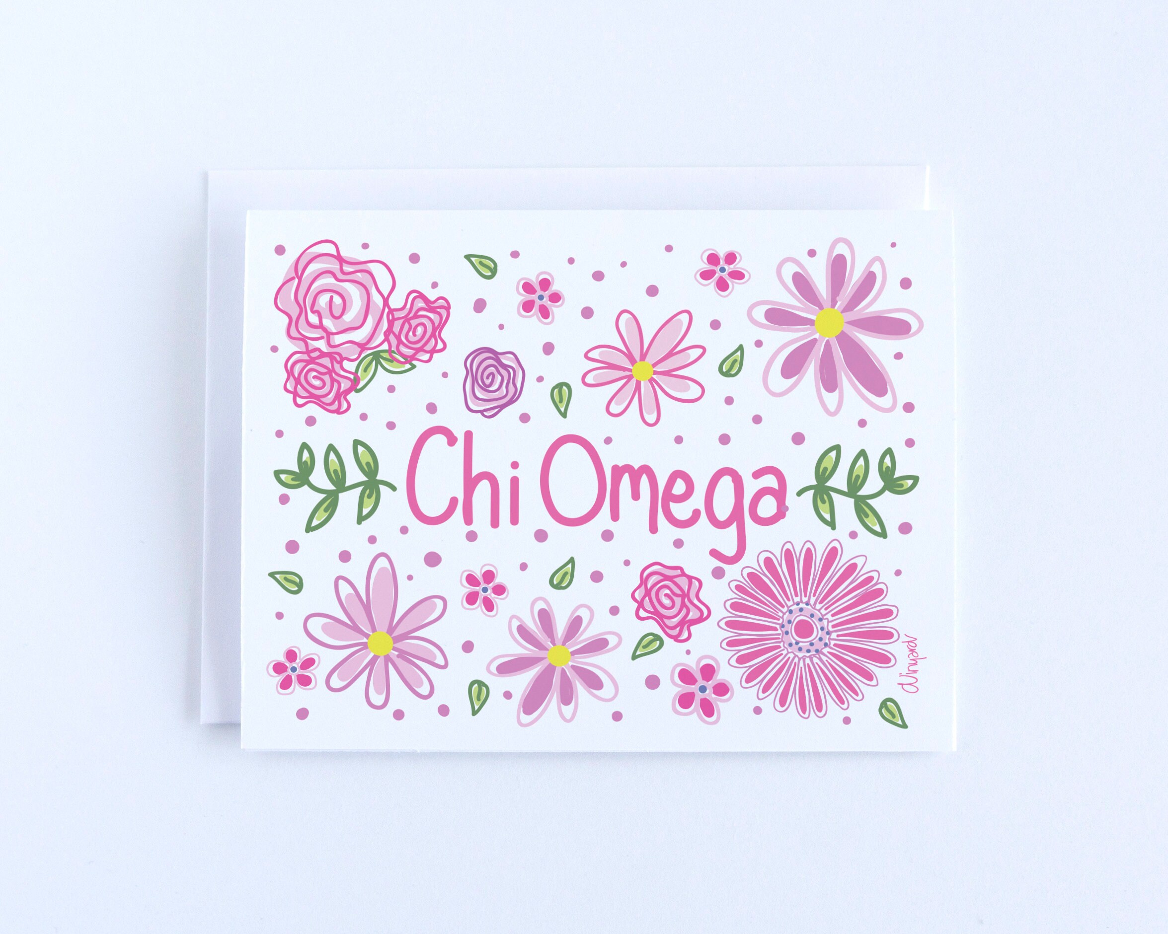 Chi Omega Pink Flowers Sorority Notecard Set Officially Licensed - Etsy