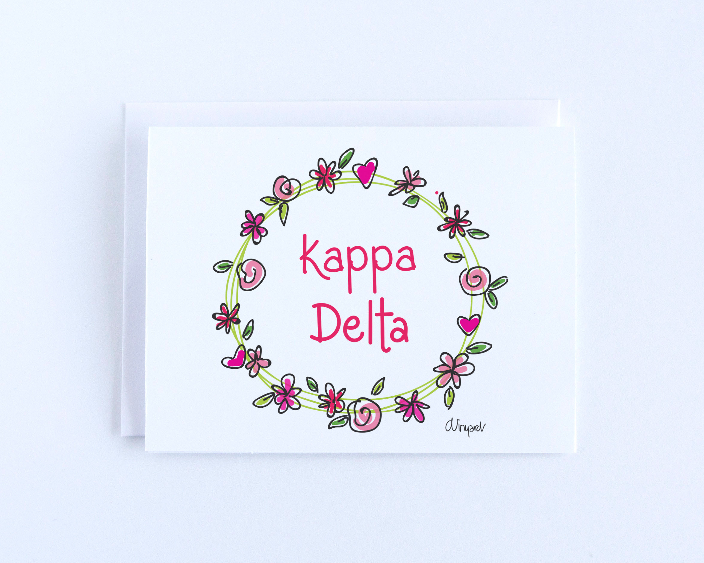 Kappa Delta Floral Heart Wreath Notecard Set – KD Sorority Stationery ...