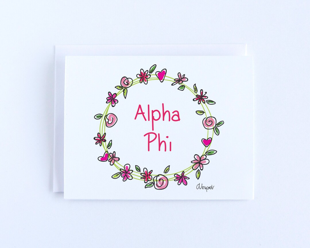 Alpha Phi Flower and Heart Wreath Notecard Set Officially Licensed - Etsy