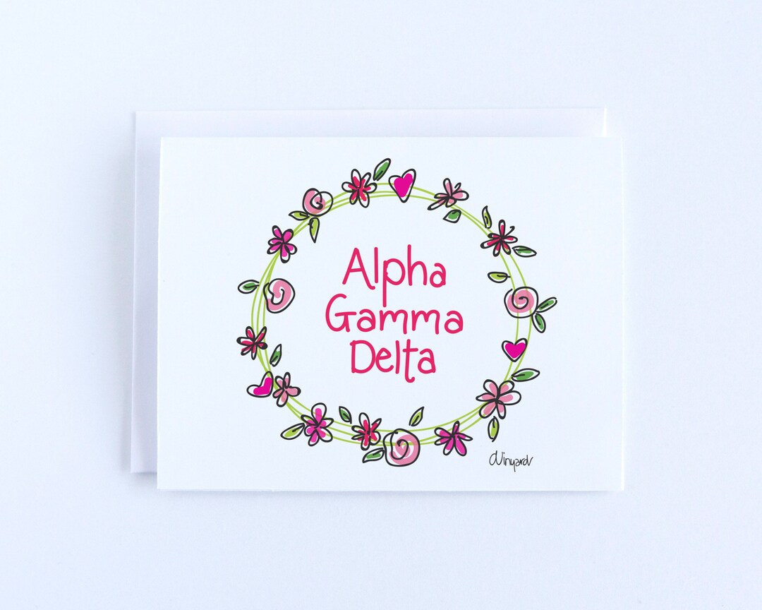 Alpha Gamma Delta Flower and Heart Wreath Notecard Set Officially ...
