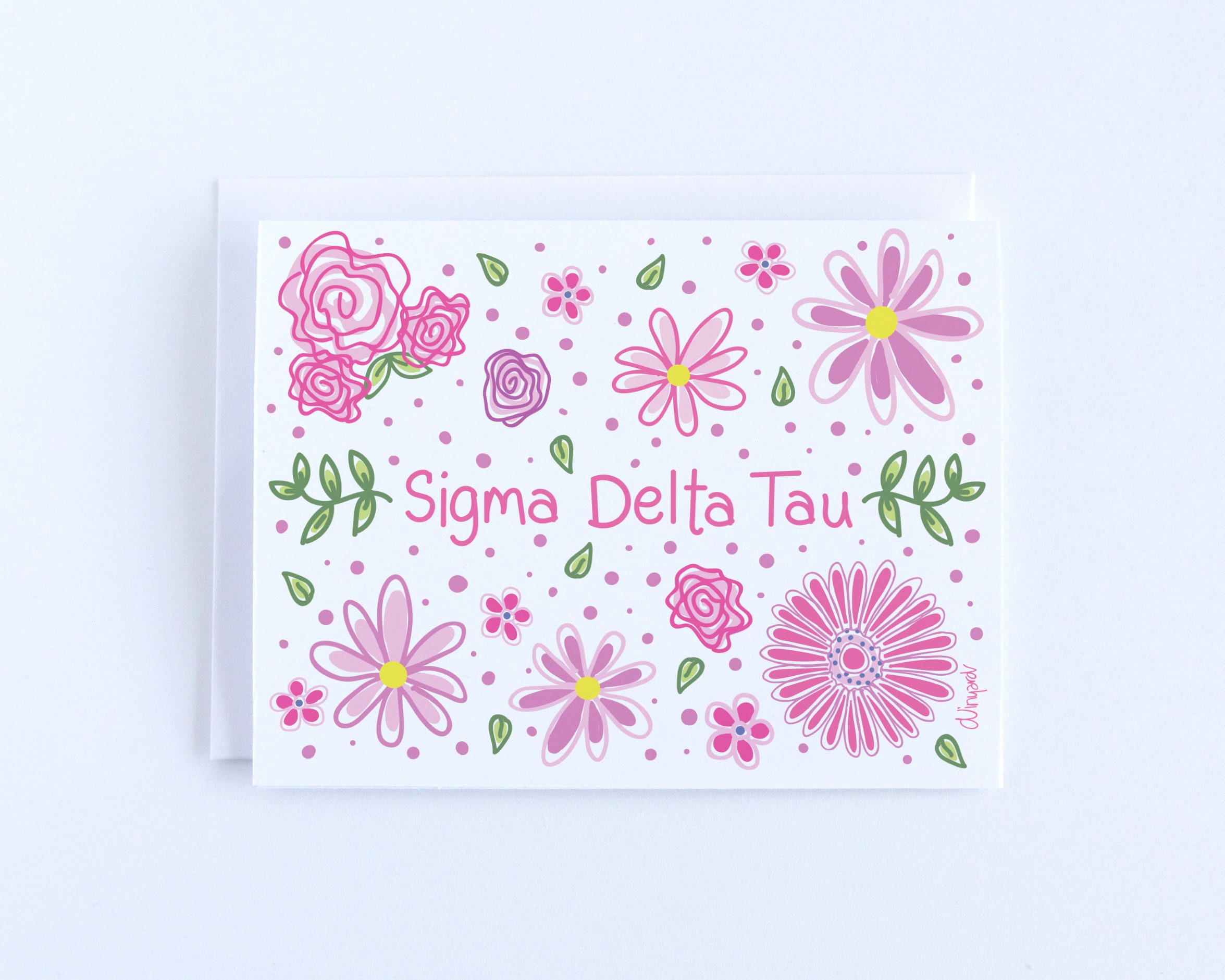 Sigma Delta Tau Pink Flowers Sorority Notecard Set Officially Licensed ...