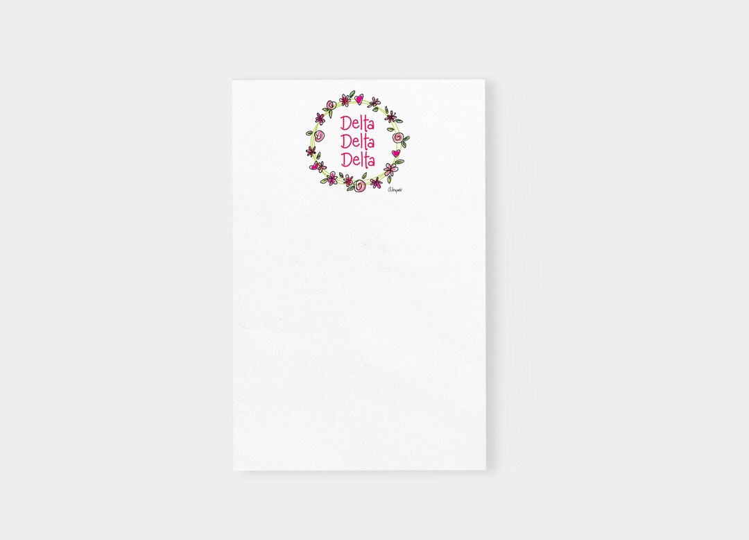 Delta Delta Delta Sorority Flower and Heart Wreath Notepad Officially ...