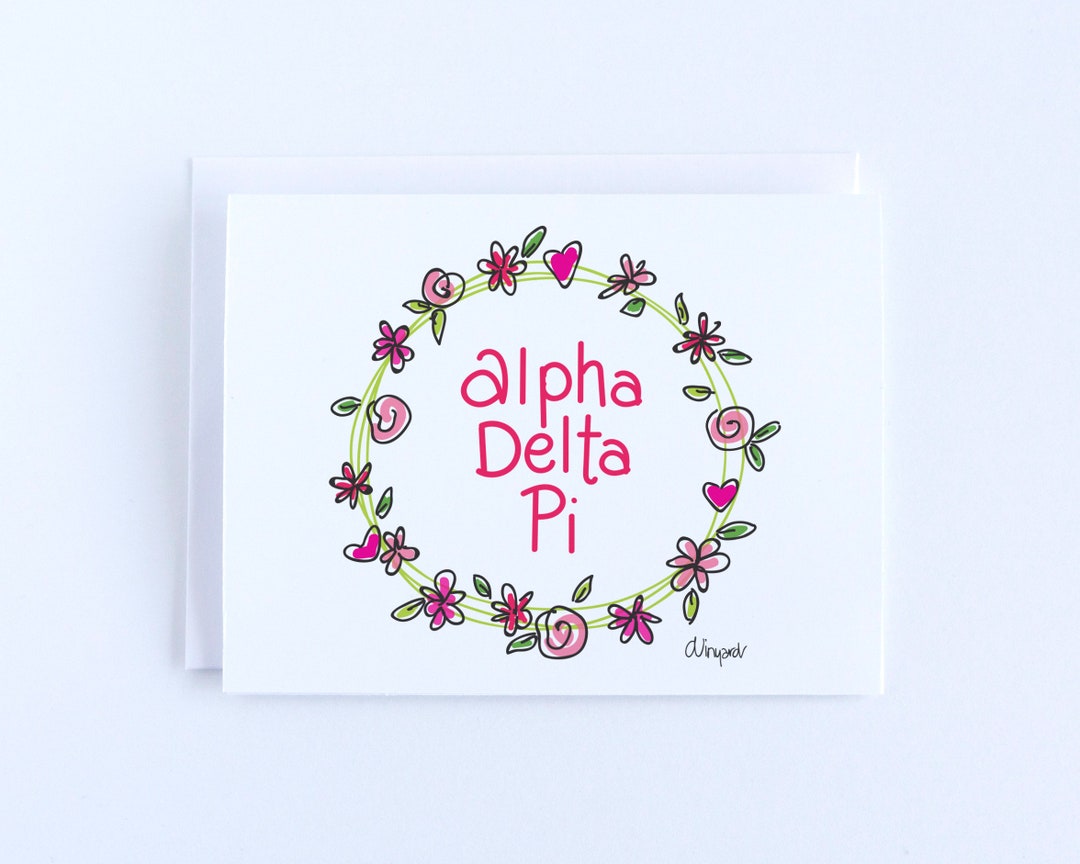 Alpha Delta Pi Flower and Heart Wreath Sorority Notecard Set Officially ...