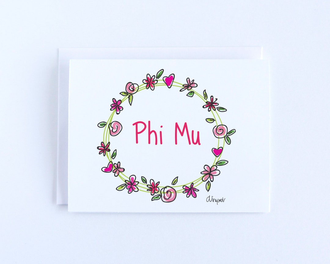 Phi Mu Flower and Heart Wreath Notecard Set Officially Licensed - Etsy