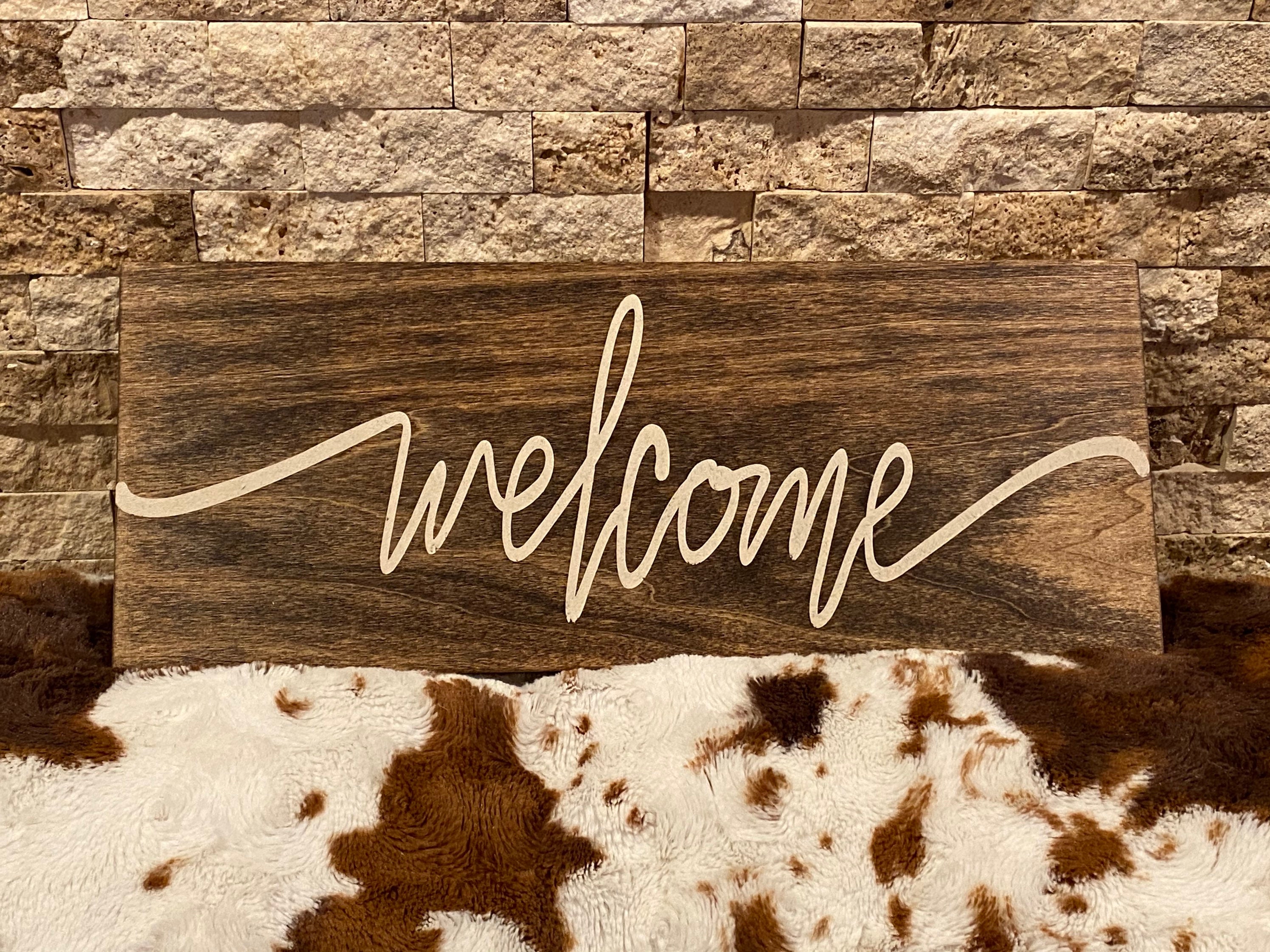 Wood Stained Welcome Sign - Etsy