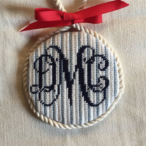 Custom Script Monogram Needlepoint Canvas ornament - Etsy