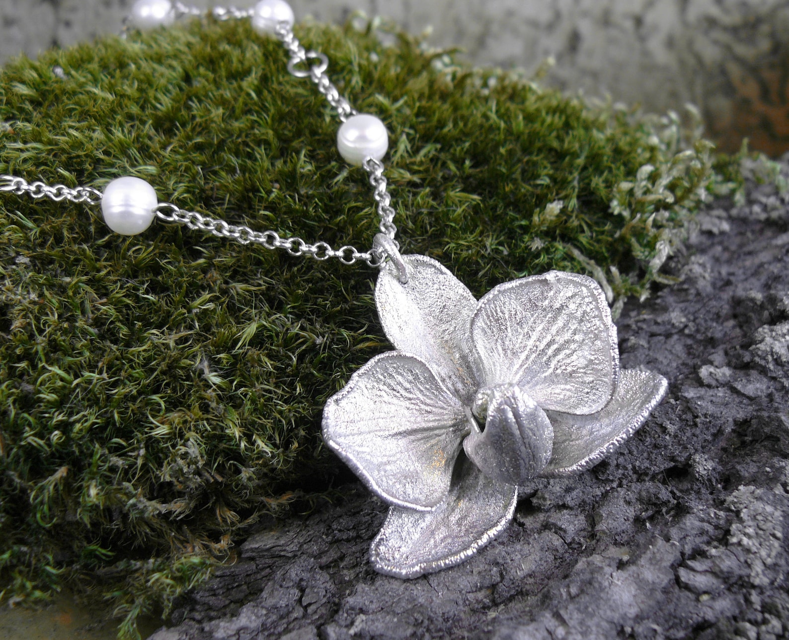 Silver Orchid Necklace_real Orchid_natural Flower_electroformed_silver ...