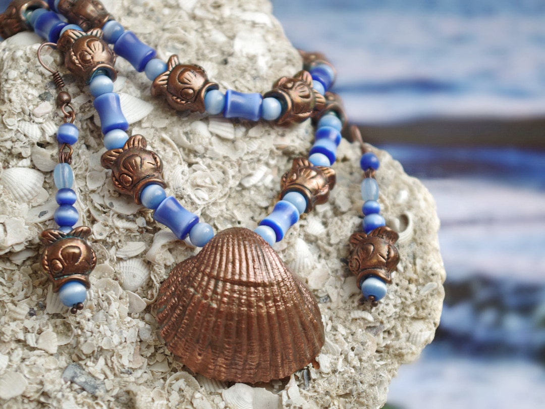 Electroformed Copper Seashell Jewelry Set: Boho Mermaid Necklace ...