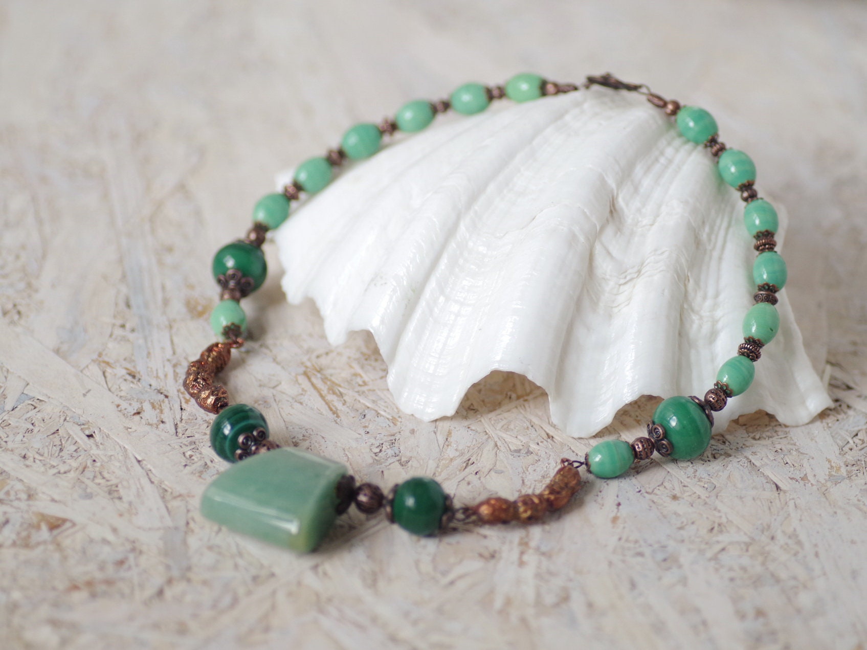 Necklace with nephrite jade pendant electroforming Sophora | Etsy