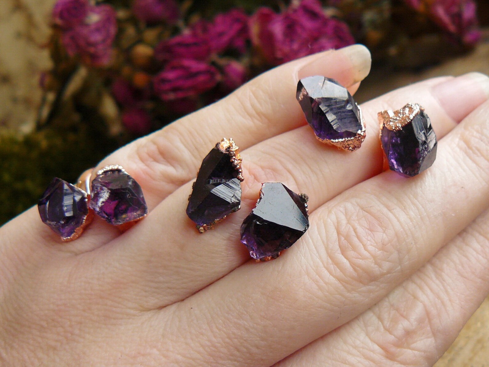 Dowble Raw Amethyst Crystal Ring_elegant Copper Jewely_electroformed Gemstone Ring_dainty ...