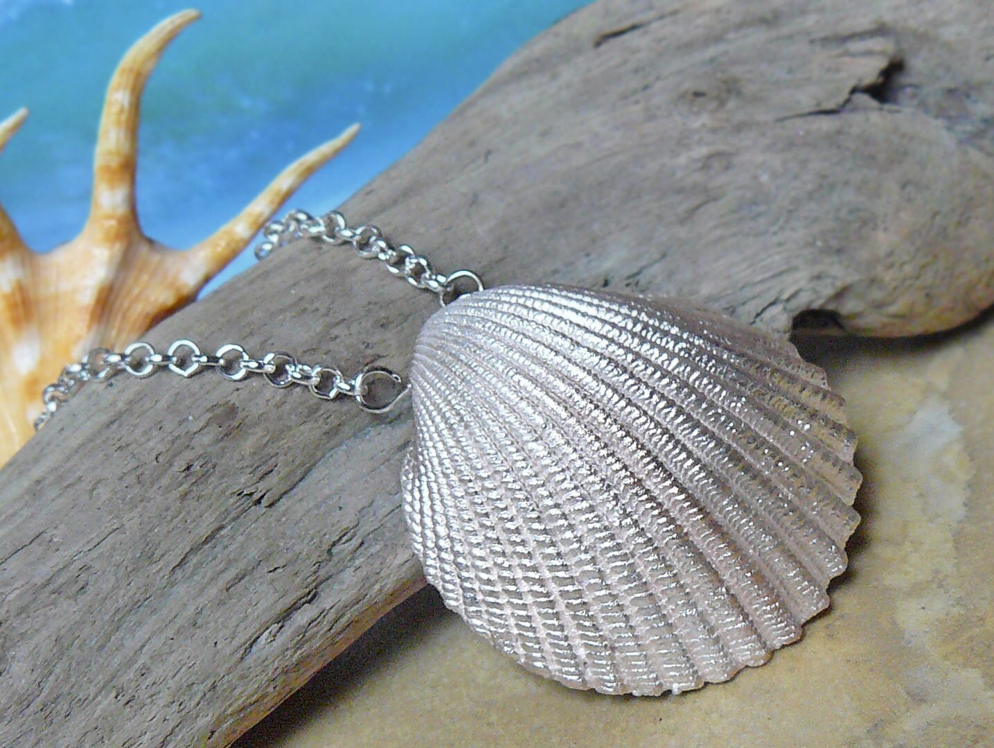 Silver Seashell Necklace_natural Pearl Pendant_electroformed - Etsy