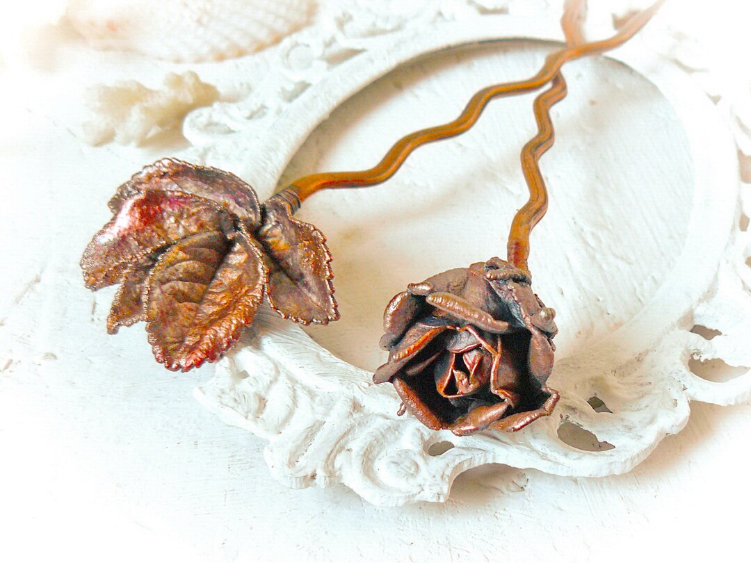 Electroformed Copper Flower Hairpin: Elven Wedding Hair Accessory - Etsy