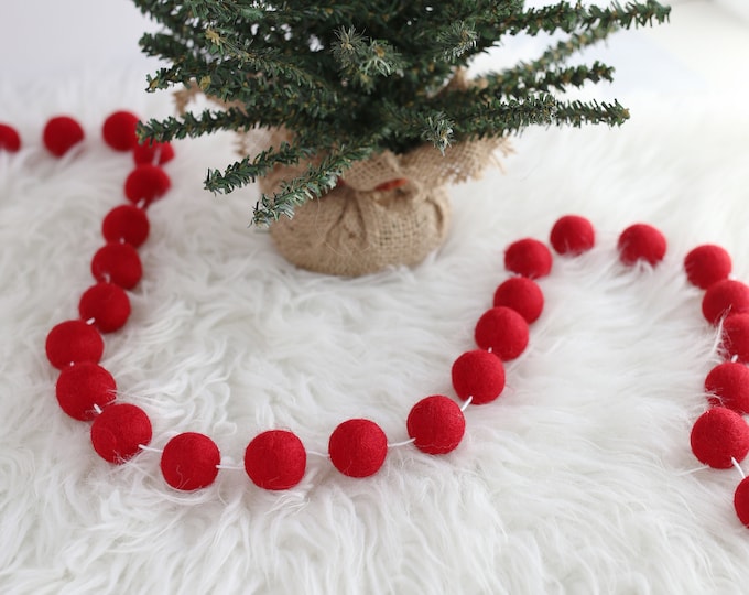 Red Felt Ball Garland Felt Ball Garland Christmas Garland Christmas ...