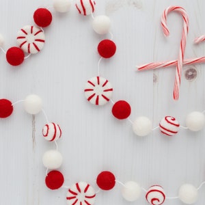 Peppermint Candy Garland - Red and White Garland - Felt Ball Garland ...