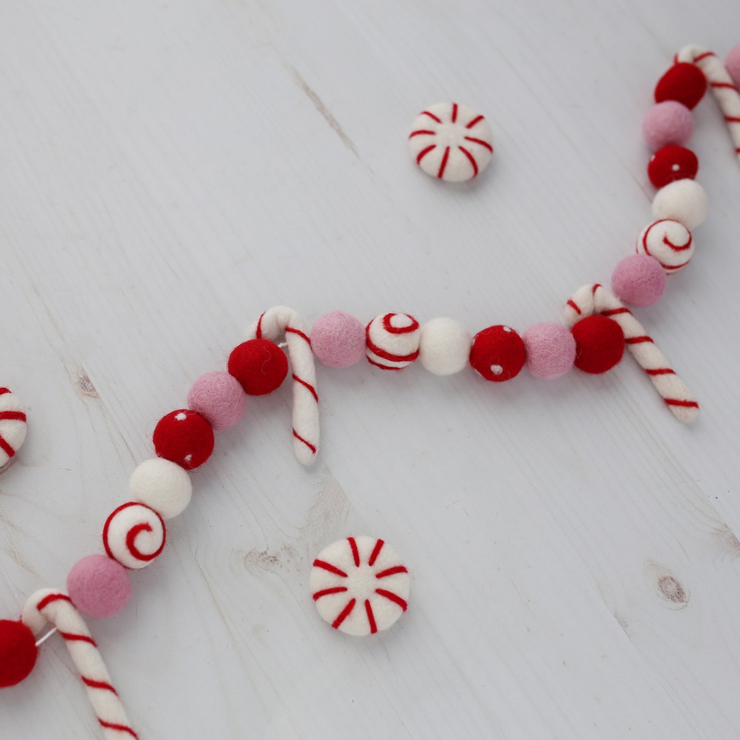 Candy Cane Garland - Felt Candy Cane - Peppermint Garland - Felt ...