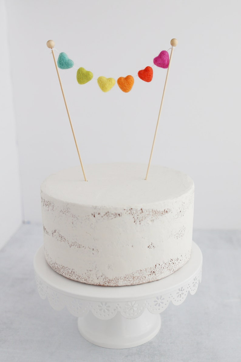 Valentine Cake Topper Felt Heart Decor Heart Cake Topper | Etsy