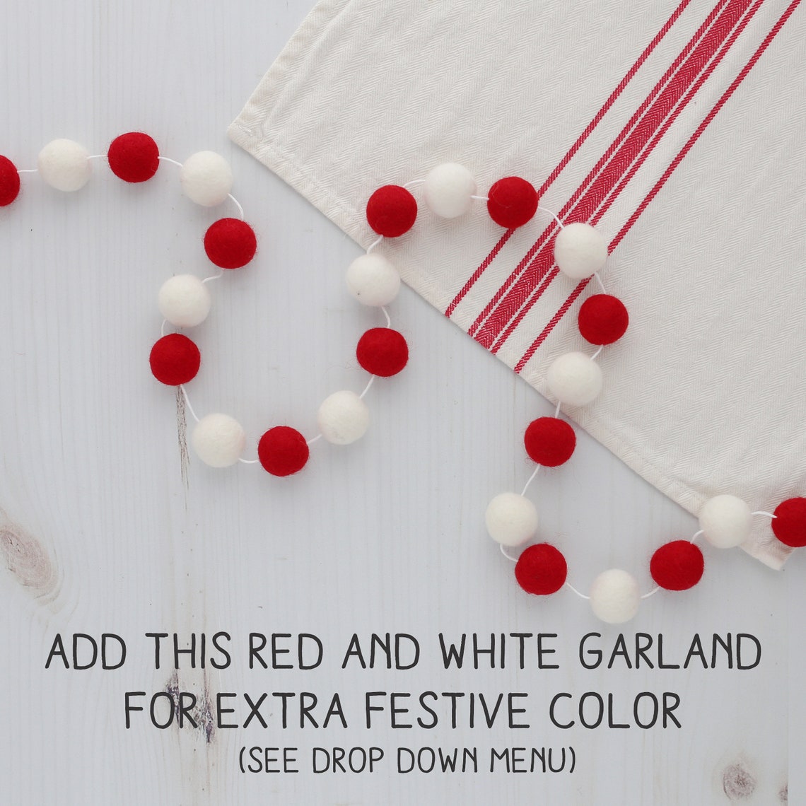 Peppermint Candy garland Red and white garland Felt ball | Etsy