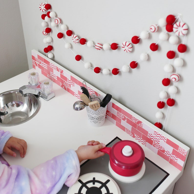 Peppermint Candy Garland - Red and White Garland - Felt Ball Garland ...