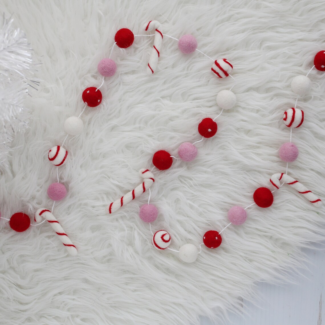 Candy cane garland felt candy cane Peppermint garland | Etsy