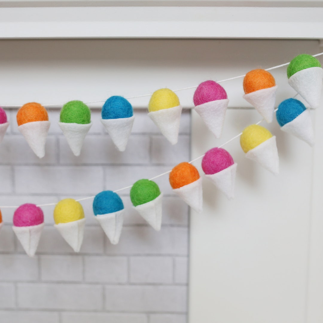 Snow Cone Garland Felt Ball Garland Shaved Ice Cone Snow Cone Birthday ...